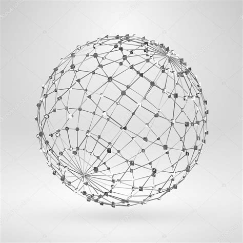 Wireframe Polygonal Element 3d Sphere With Lines And Dots — Stock