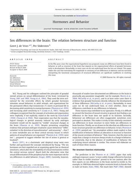 Pdf Sex Differences In The Brain The Relation Between Structure And Function