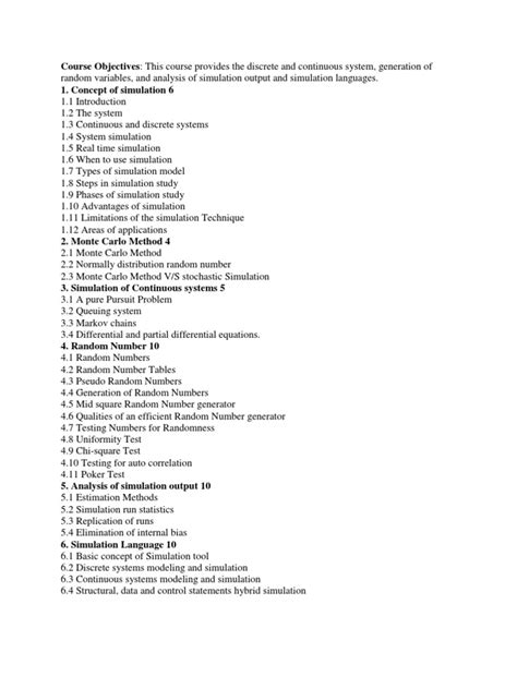 simulation and modeling syllabus pdf monte carlo method simulation