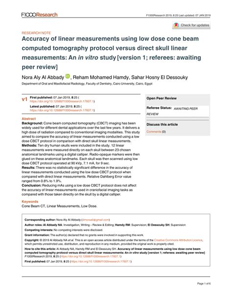 Pdf Accuracy Of Linear Measurements Using Low Dose Cone Beam Computed Tomography Protocol