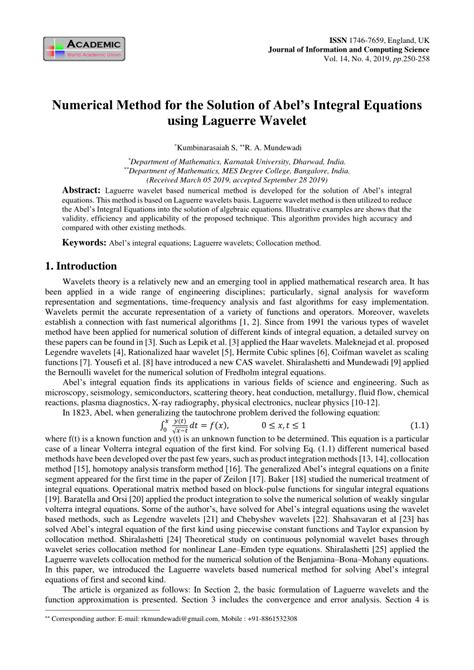 Pdf Numerical Method For The Solution Of Abels Integral Equations