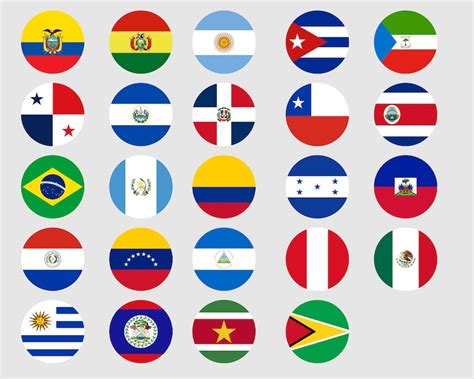 Buy Latin America Country Round Flags Svg Bundle Set Countries Circle