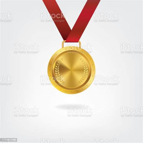 빨간색 리본 벡터 일러스트와 현실적인 3d 챔피언 골드 메달 1위에 대한 스톡 벡터 아트 및 기타 이미지 1위 금 금속