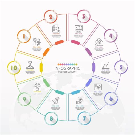 10단계 프로세스 또는 옵션 프로세스 차트 프로세스 다이어그램 프레젠테이션 워크플로 레이아웃 순서도 정보 그래프에 사용되는 기본 원형 인포그래픽 템플릿 벡터