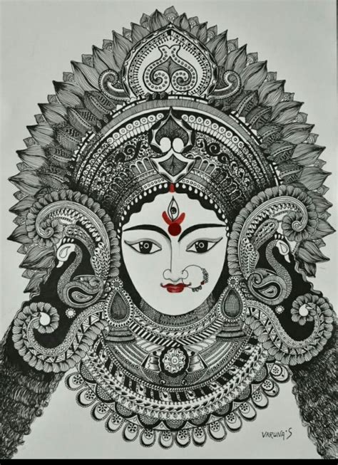 How To Draw Durga Maa Easy Line Drawing Of Durga Thak