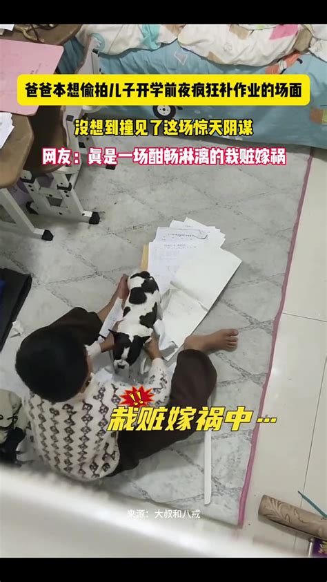 爸爸本想偷拍儿子开学前夜疯狂补作业的场面