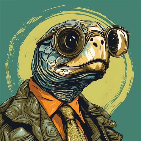 Premium AI Image Portrait Of Turtle Wearing Glasses With Wise Pose And Thoughtfu Vintage