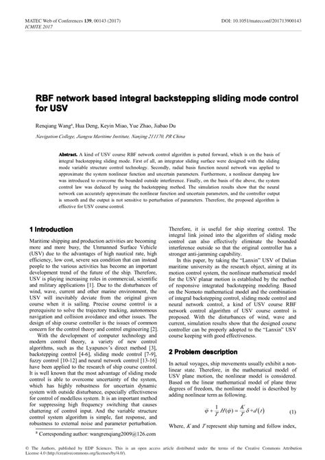 Pdf Rbf Network Based Integral Backstepping Sliding Mode Control For Usv