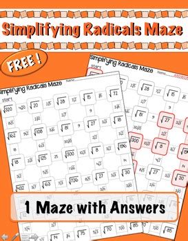 Simplifying Radicals Maze FREEBIE By Lisa Tarman TpT
