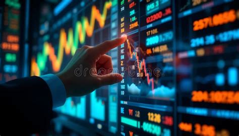 Analyzing Stock Market Data On Screen With Hand Pointing To Chart Stock