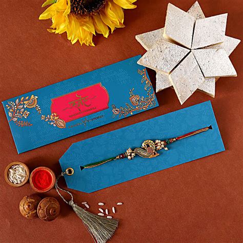 Beautiful Peacock Designer Rakhi And Kaju Katli Australia T