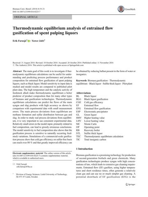 Pdf Thermodynamic Equilibrium Analysis Of Entrained Flow Dokumentips