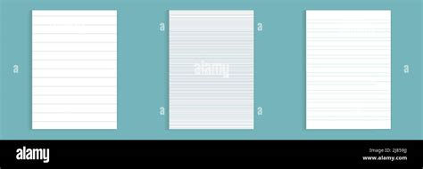 Grid Paper Set Realistic Blank Lined Paper Sheet In A4 Format Striped