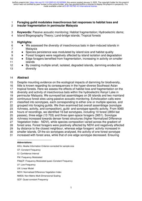Pdf Foraging Guild Modulates Insectivorous Bat Responses To Habitat