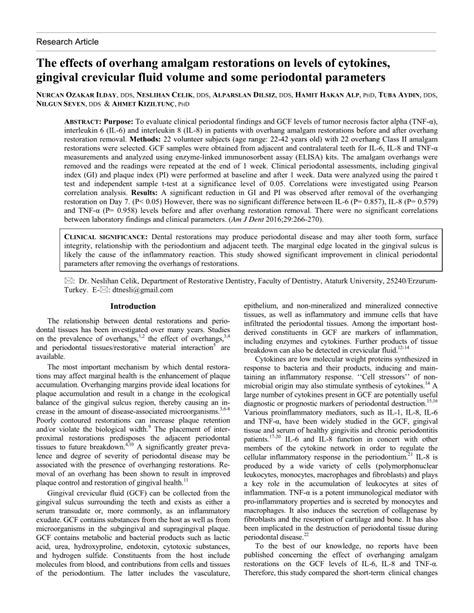 Pdf The Effects Of Overhang Amalgam Restoration On Levels Of