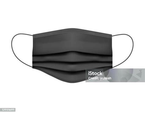 의료 용 얼굴 마스크 벡터 3d 사실적인 그림 검은 색 Mockup 흰색 배경에 격리된 템플릿입니다 전면 보기입니다 바이러스 및 박테리아에 대한 보호 닫습니다 Eps 10