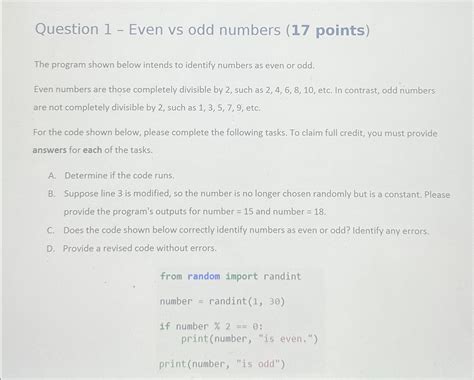 Solved Question 1 Even Vs Odd Numbers 17 Points The Chegg Com