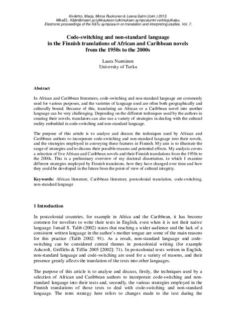 Pdf Code Switching And Non Standard Language In The Finnish