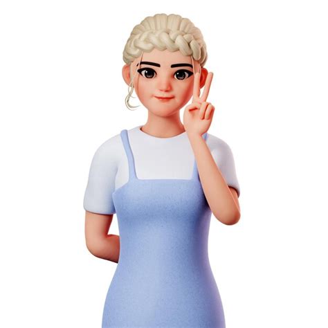 Premium Photo Sweet Female Character Showing Peace Gesture Using