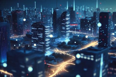 Premium Photo A Modern City Skyline Gleams With Bluehued Wireless Network Signals Illustrating
