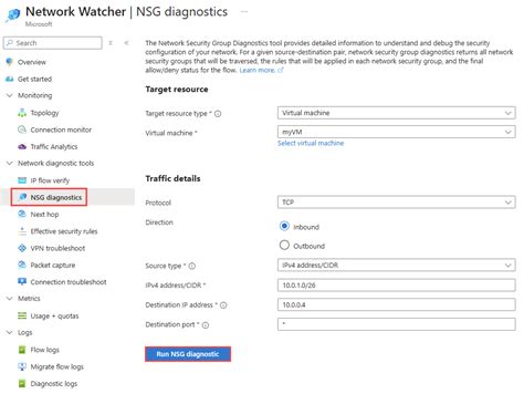 check security rules using nsg diagnostics azure network watcher