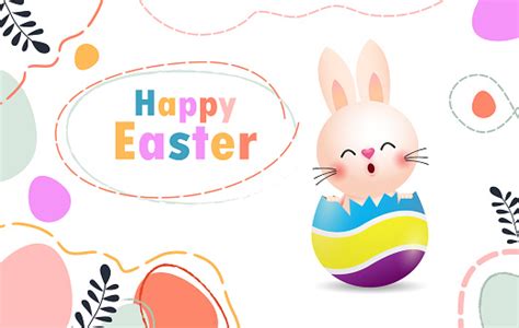 행복한 부활절 포스터 인사말 카드와 작은 토끼 토끼 만화 디자인 부활절 달걀 축제 Oster 배경 배너 템플릿 고립 된 벡터 일러스트 레이 션 계절에 대한 스톡 벡터 아트