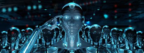 Group Of Male Robots Following Leader Cyborg Army 3d Rendering Stock