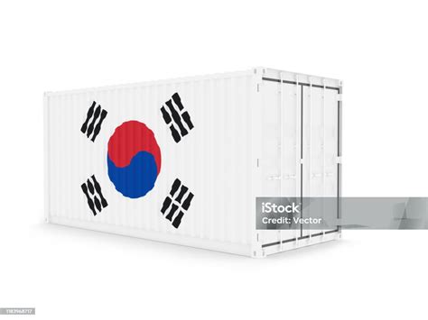 그림자와 흰색 배경에 한국 국기와화물 컨테이너의 3d 그림 배달 운송 운송 화물 운송 3d 그림 경제에 대한 스톡 사진 및 기타 이미지 Istock