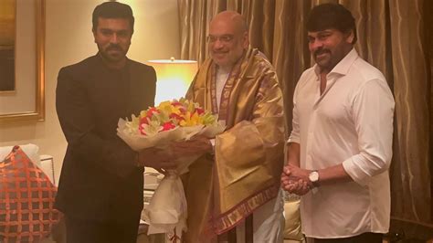 Amit Shah Meets Ram Charan And Chiranjeevi Rrr খ্যাত রামচরণ ও তাঁর