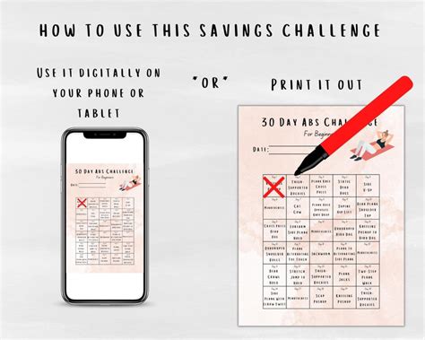30 Days Abs Challenge Printable Workout Plan Fitness Tracker Challenge