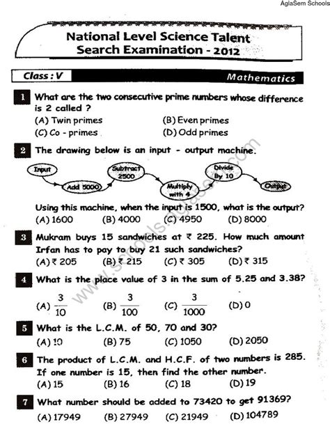 Nstse 2012 Question Paper For Class 5