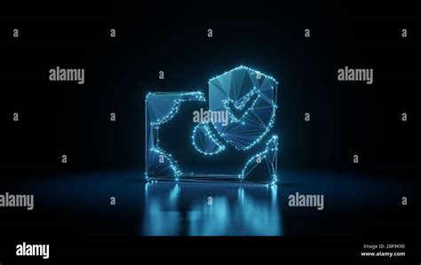 3d Rendering Wireframe Digital Techno Neon Glowing Symbol Of Banknote With Shield And Check Sign