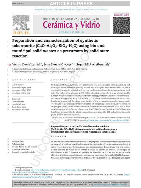 Pdf Preparation And Characterization Of Synthetic Tobermorite Cao