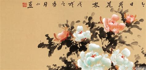 皇甫小喜 四尺对开写意牡丹国画《今日看花来》 牡丹画 99字画网