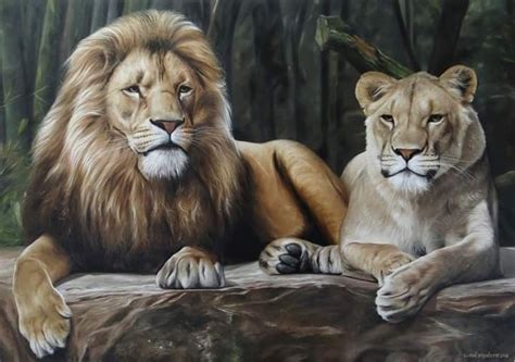 Rock Painting Art Oil Painting Joker Face Lion And Lioness Lion