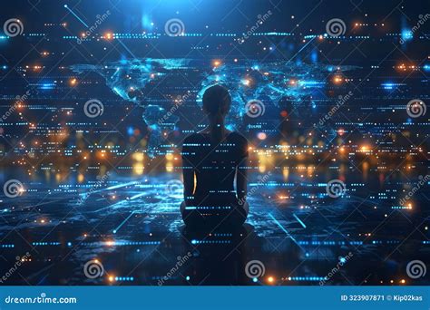 Futuristic Technology Concepts Woman Analyzing Digital World Map For Global Network Insights