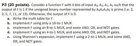 Solved P3 20 Points Consider A Function F With 4 Bits Of Chegg