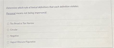 solved determine which rule of lexical definitions that each