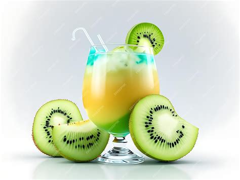 Premium Ai Image Cute Cocktail Vibrant Colors Kiwi Milk Cocktail Clean Background White