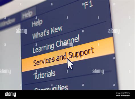 Software Menu Item With Support And Service Command Highlighted And Mouse Cursor Selected It