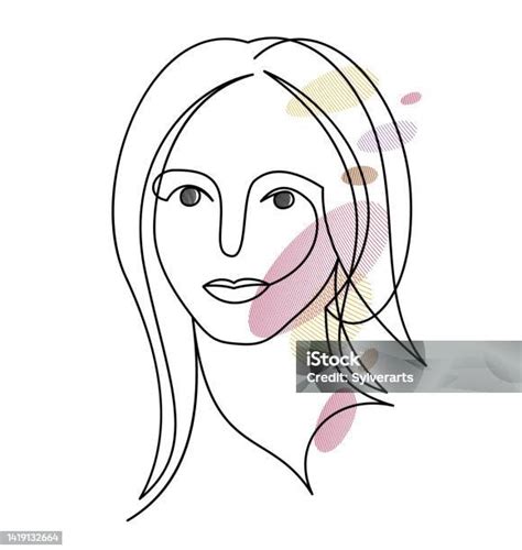 Wajah Cantik Gambar Linier Vektor Wanita Yang Menarik Seni Garis