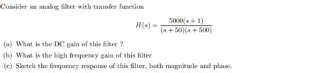 Solved Consider An Analog Filter With Transfer Function Chegg Com