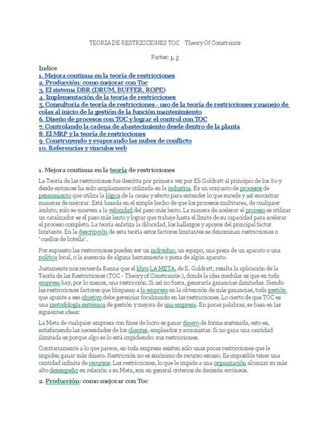 Teoria De Restricciones Toc Theory Of Constraints Pdf Distribución