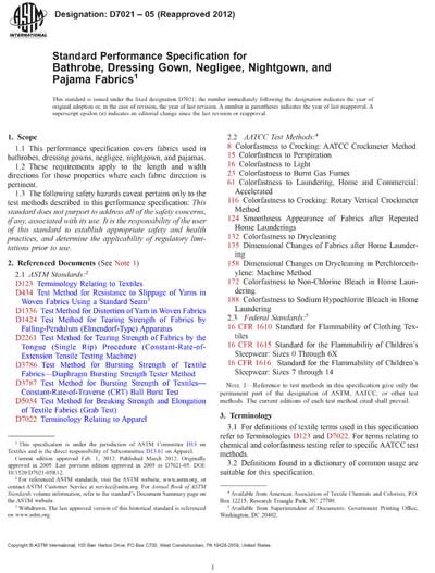 ASTM D Standard Performance Specification For Bathrobe Dressing Gown Negligee