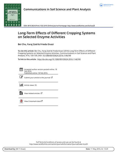 Pdf Long Term Effects Of Different Cropping Systems On Selected Enzyme Activities