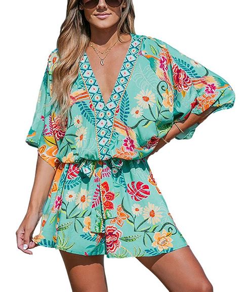 Cupshe Womens Tropical Dolman Sleeve Casual Mini Beach Dress Macys