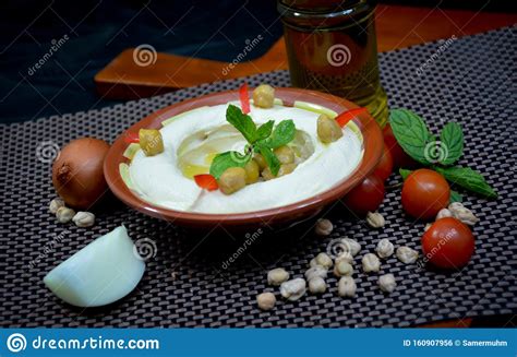 Plate Of Traditional Eastern Hummus Arabic Traditional Food Middle