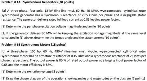Problem A Synchronous Generators Points A A Three Phase Four Pole KV Line Line