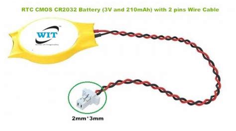 Rtc Cmos Cr2032 Battery 3v And 210mah With 2 Pins Wire Cable Measure