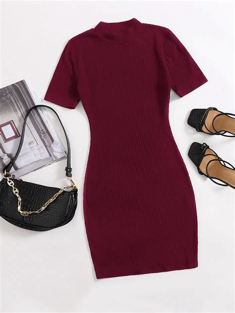 Shein Basics Cotton Solid Rib Knit Bodycon Dress Shein Uk